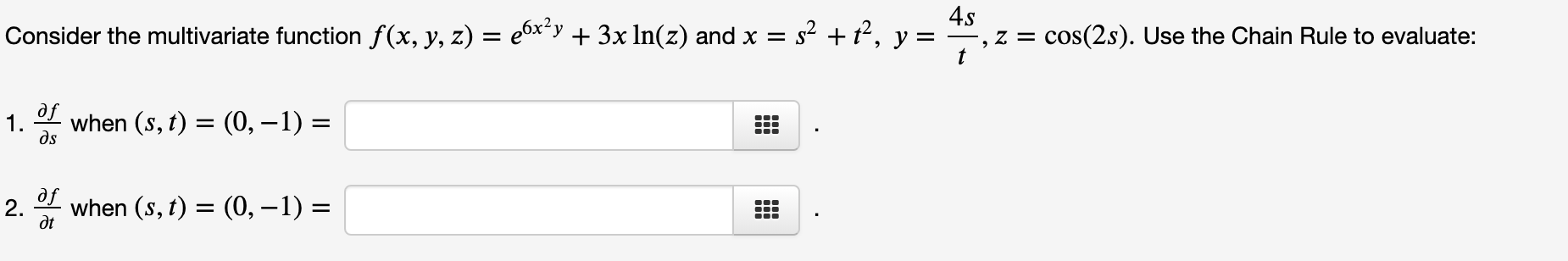 Solved 4s $2 + t2, y = 7 Consider the multivariate function | Chegg.com
