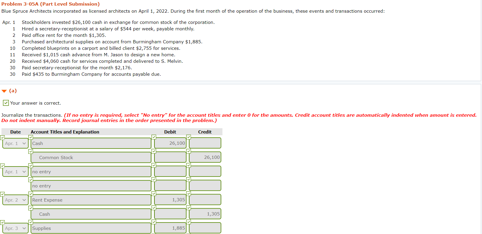 Solved Problem 3-05A (Part Level Submission) Blue Spruce | Chegg.com