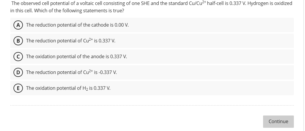 Solved The observed cell potential of a voltaic cell | Chegg.com