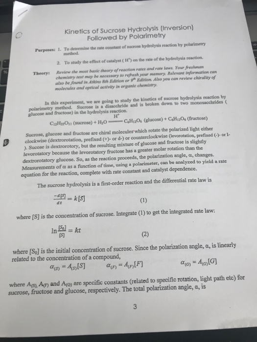 Solved Kinetics of Sucrose Hydrolysis (Inversion) Followed | Chegg.com