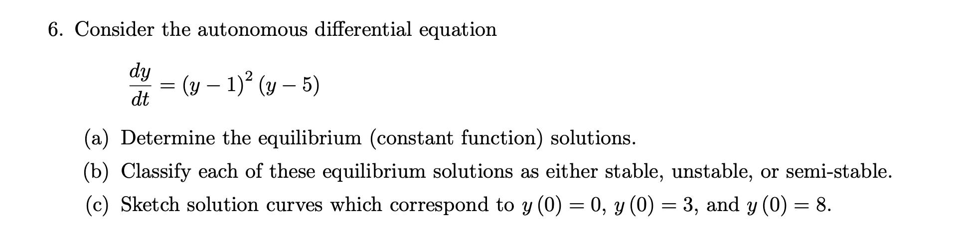 Solved 6. Consider the autonomous differential equation | Chegg.com