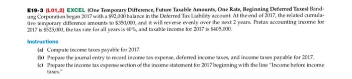 Solved E19-3 (L01,2) EXCEL (One Temporary Difference, Future | Chegg.com