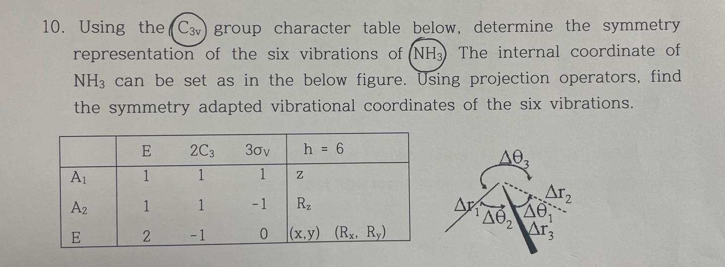 Solved 0. Using the C C3v group character table below, | Chegg.com