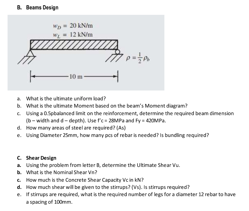 B. Beams Design a. What is the ultimate uniform load? | Chegg.com