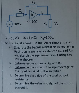 Solved 1mV For the circuit above, use the Miller theorem, | Chegg.com
