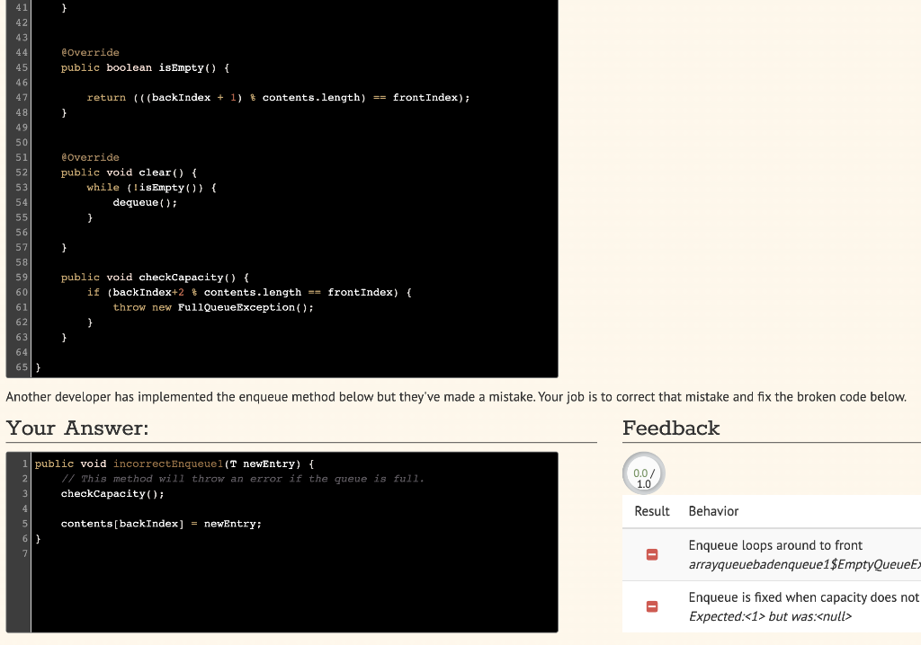 Solved X704: ArrayQueueBadEnqueuel For the question below, | Chegg.com