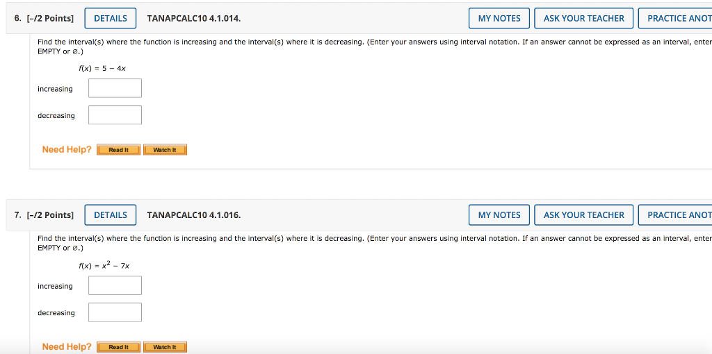 Solved EMPTY or ø.) f(x)=5−4x increasing decreasing | Chegg.com