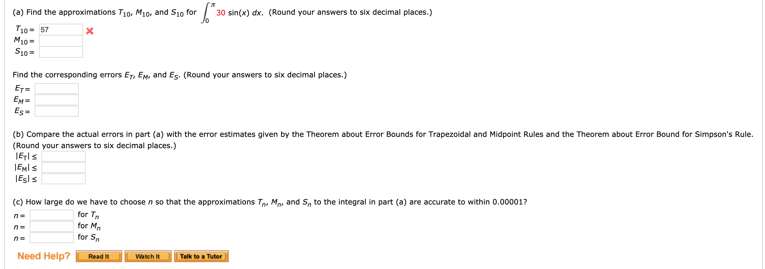 Solved 30 Sinx Dx Round Your Answers To Six Decimal