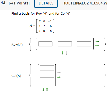 Solved Find a basis for Row(A) and for Col(A). | Chegg.com