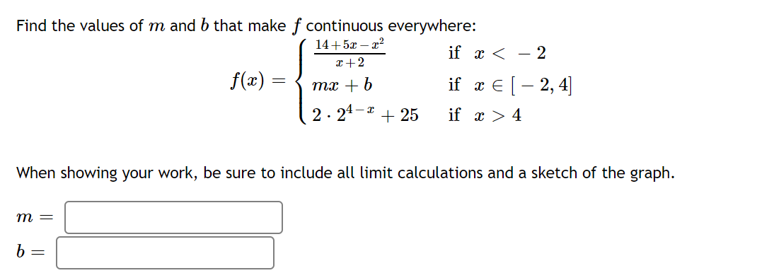 Solved Find the values of m and b that make f continuous | Chegg.com