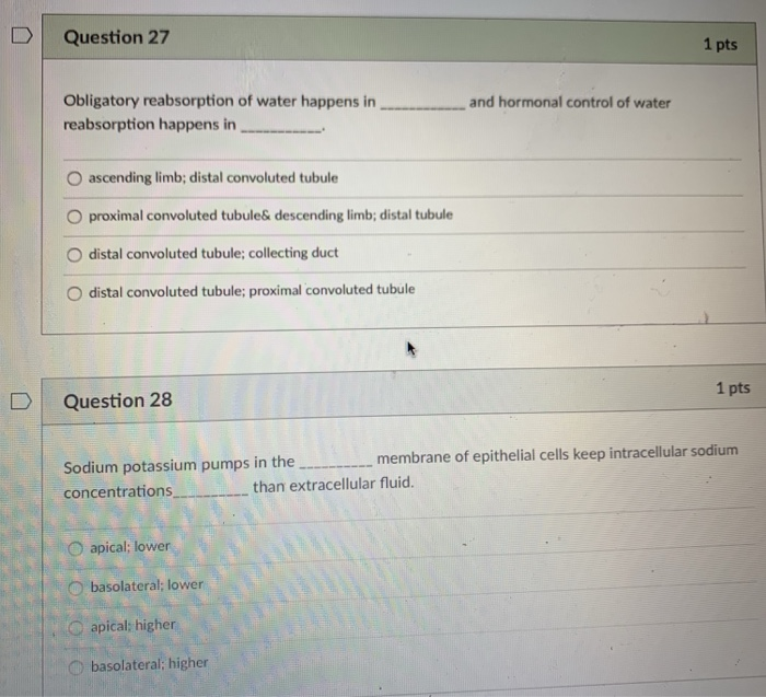 Solved DQuestion 27 1 pts Obligatory reabsorption of water | Chegg.com Solved DQuestion 27 1 pts Obligatory reabsorption of water | Chegg.com