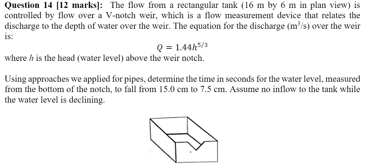 Solved Question 14 [12 marks]: The flow from a rectangular | Chegg.com