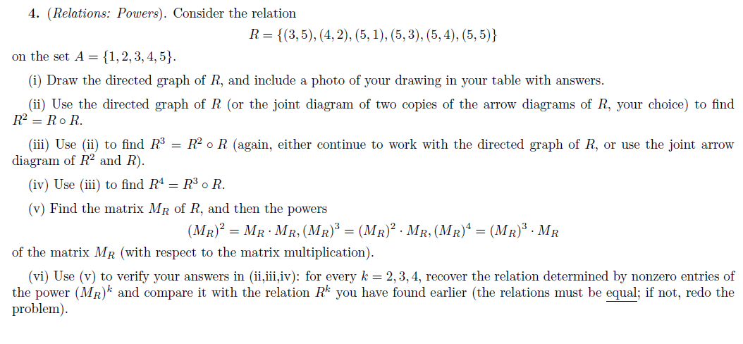 Solved 4. (Relations: Powers). Consider the relation | Chegg.com