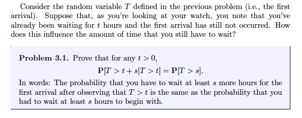 Consider the random variable T defined in the | Chegg.com