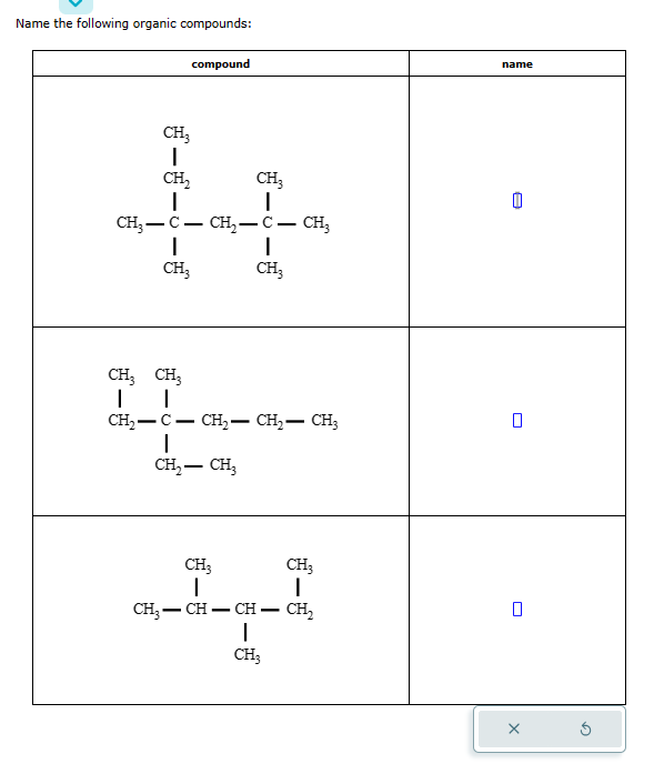 Solved Name the following organic compounds: | Chegg.com