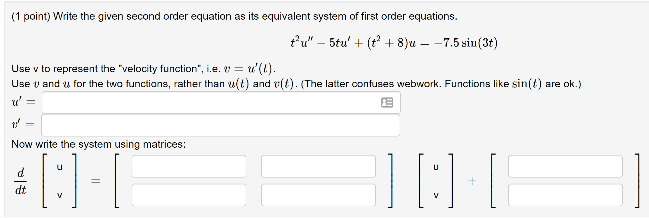 Solved (1 point) Write the given second order equation as | Chegg.com