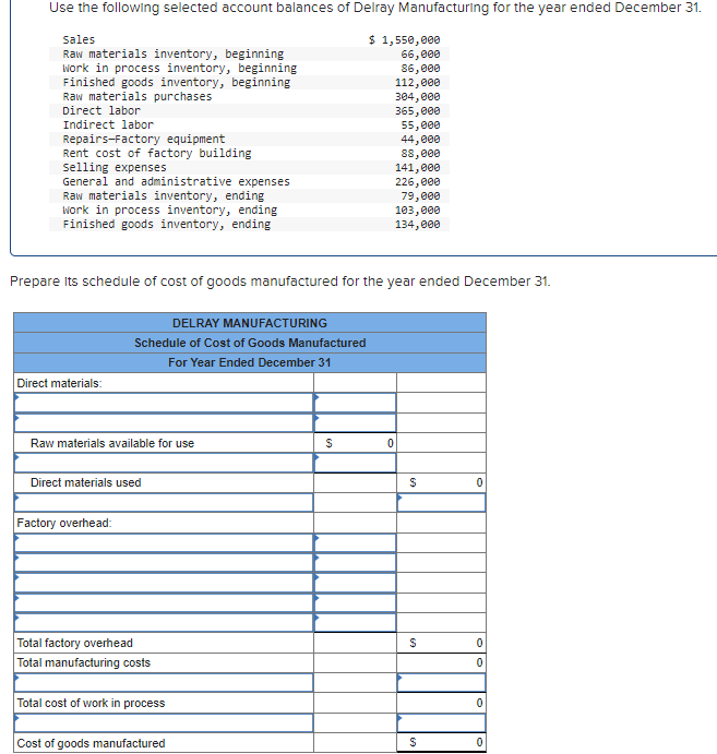 Solved Use The Following Selected Account Balances Of Delray Chegg