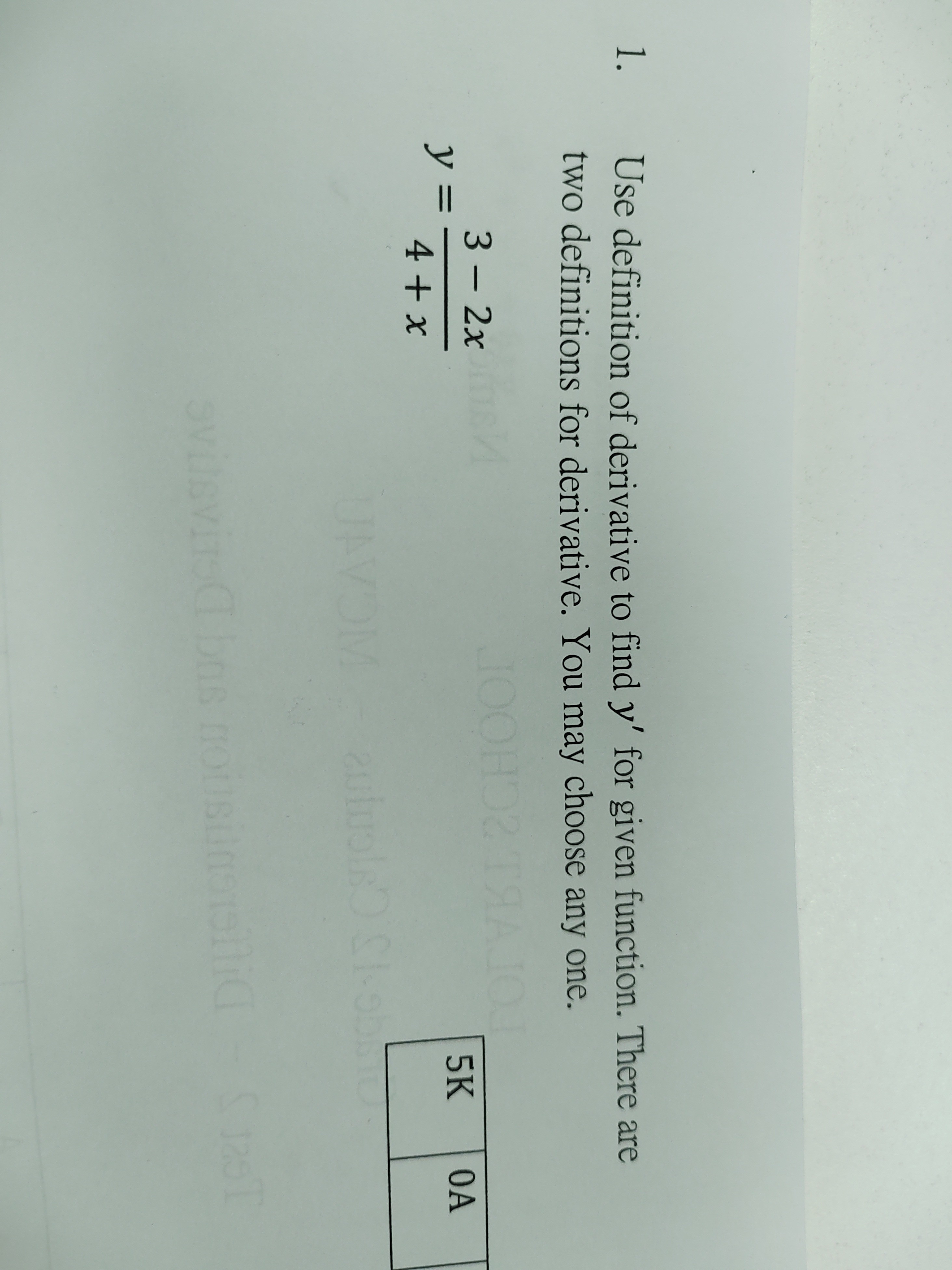 Solved Use definition of derivative to find y′ for given | Chegg.com
