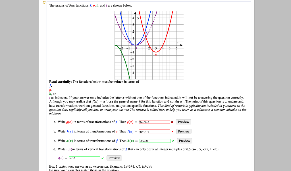 Solved The Graphs Of Four Functions F G H And I Are Shown