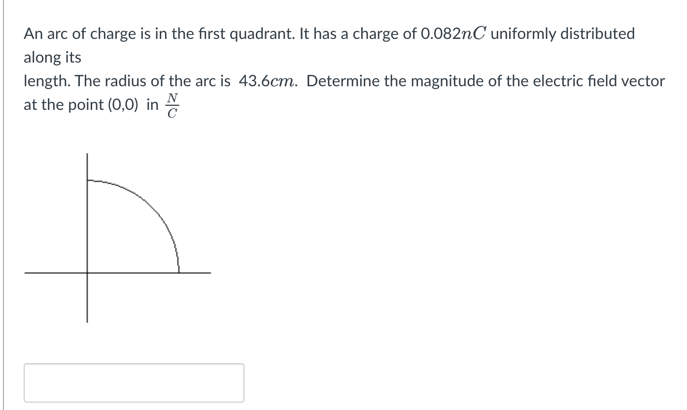 An arc of charge is in the first quadrant. It has a | Chegg.com