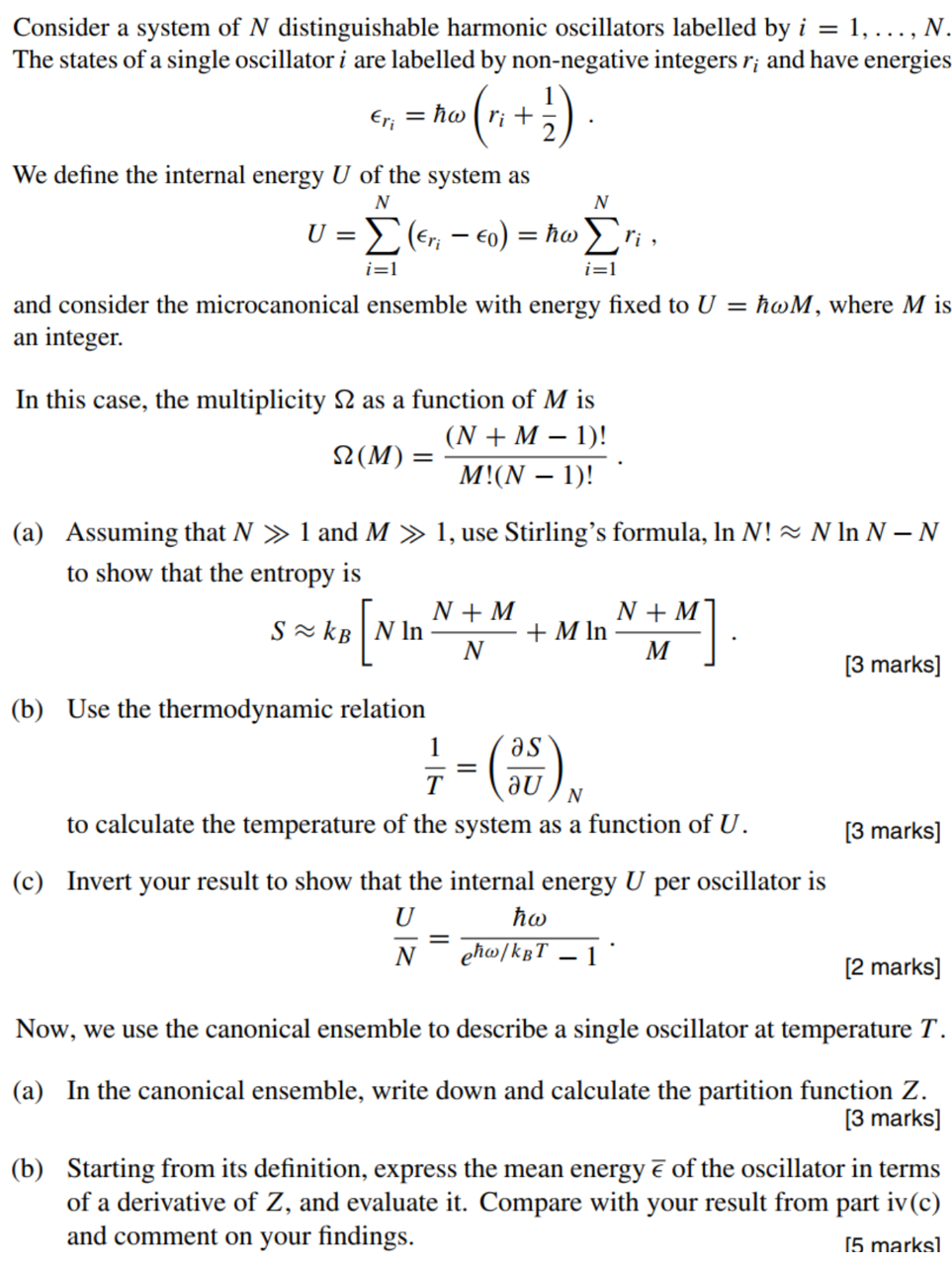 Consider a system of N distinguishable harmonic | Chegg.com