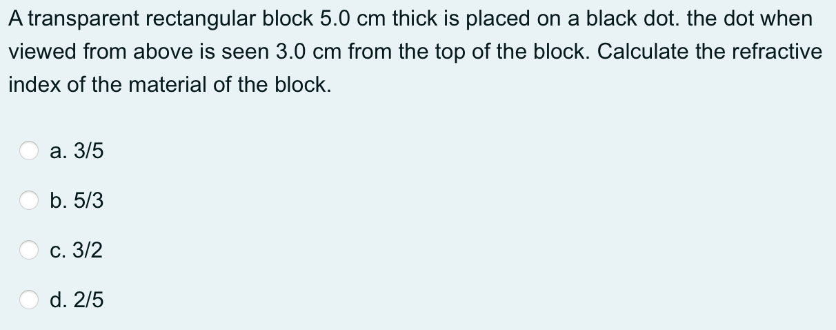 Solved A transparent rectangular block 5.0 cm thick is | Chegg.com