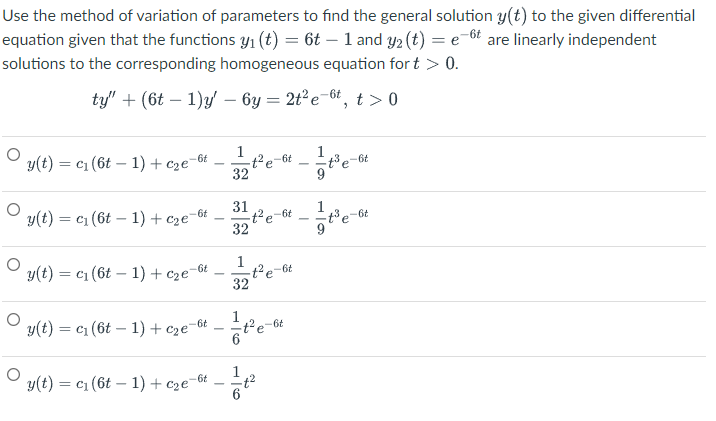 Solved Use the method of variation of parameters to find the | Chegg.com