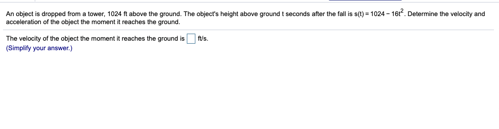 Solved An Object Is Dropped From A Tower 1024 Ft Above The