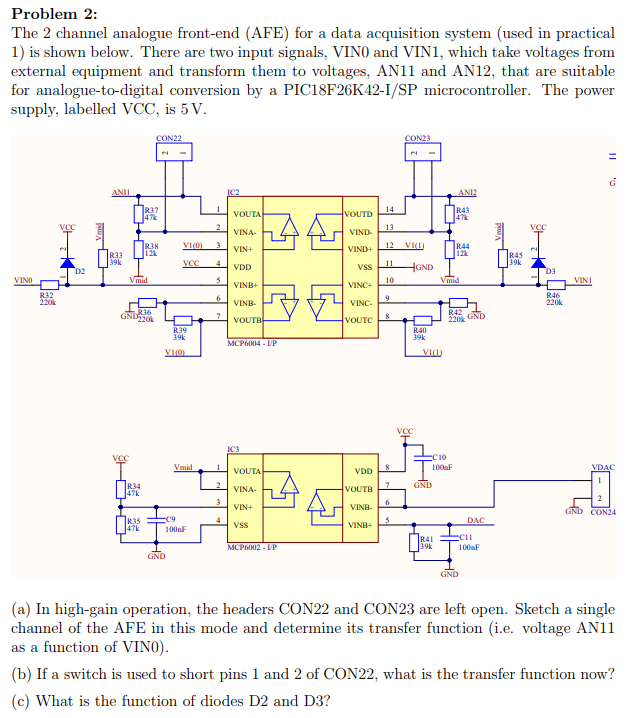 Problem 2 The 2 channel analogue front-end (AFE) for | Chegg.com