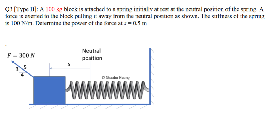Solved Q3 [Type B]: A 100 kg block is attached to a spring | Chegg.com