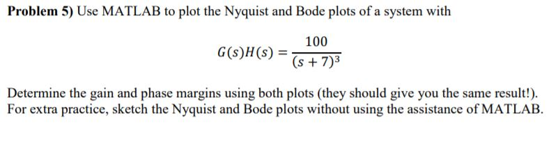 Solved Problem 5) Use MATLAB to plot the Nyquist and Bode | Chegg.com