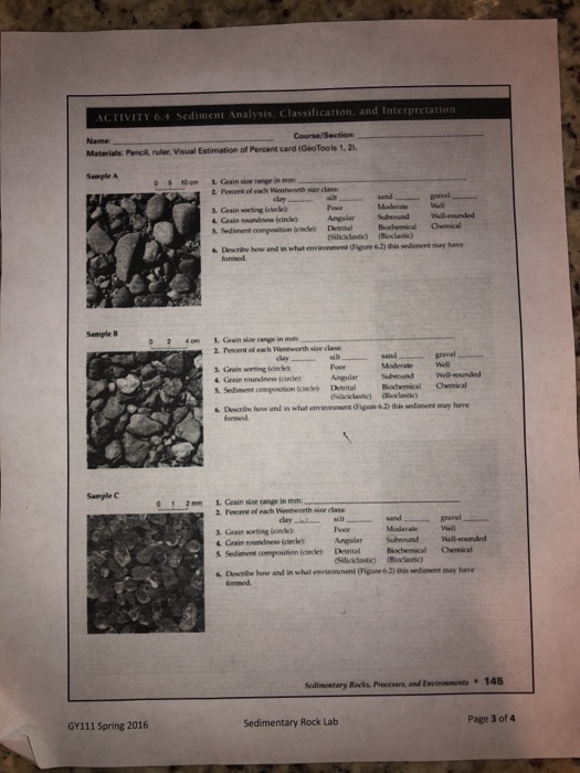 ACTIVITY 6.4 Sediment Analysis, Classification, and | Chegg.com