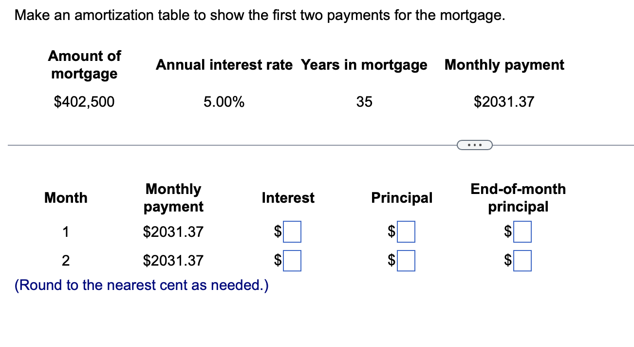 Solved Make an amortization table to show the first two | Chegg.com