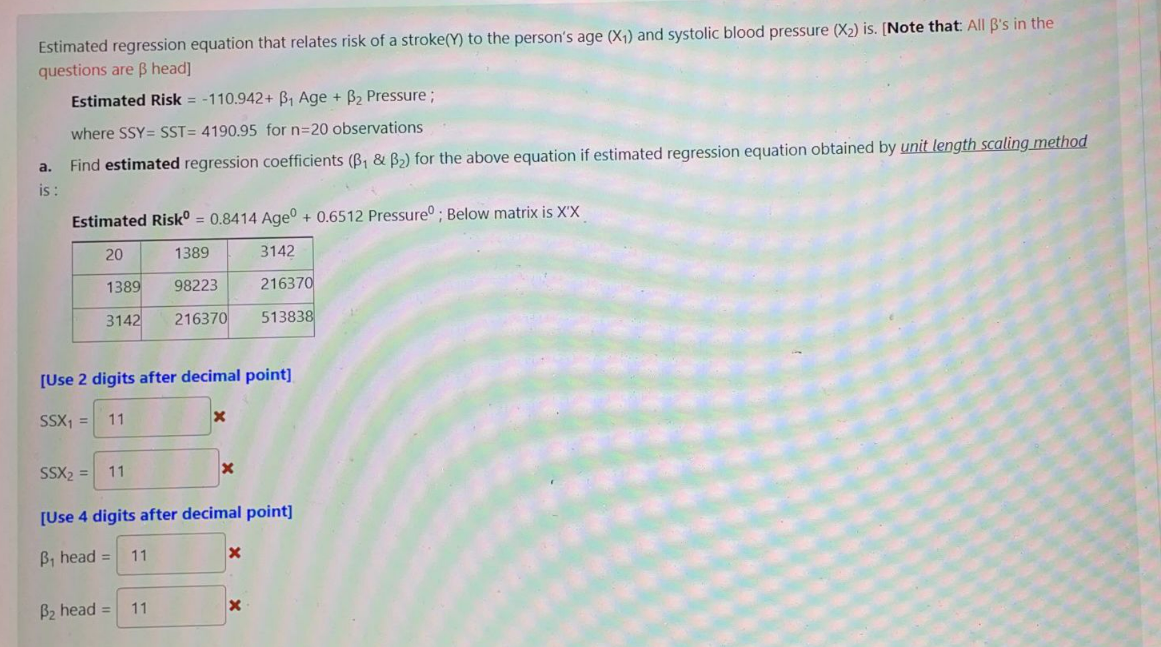 Solved Estimated regression equation that relates risk of a | Chegg.com
