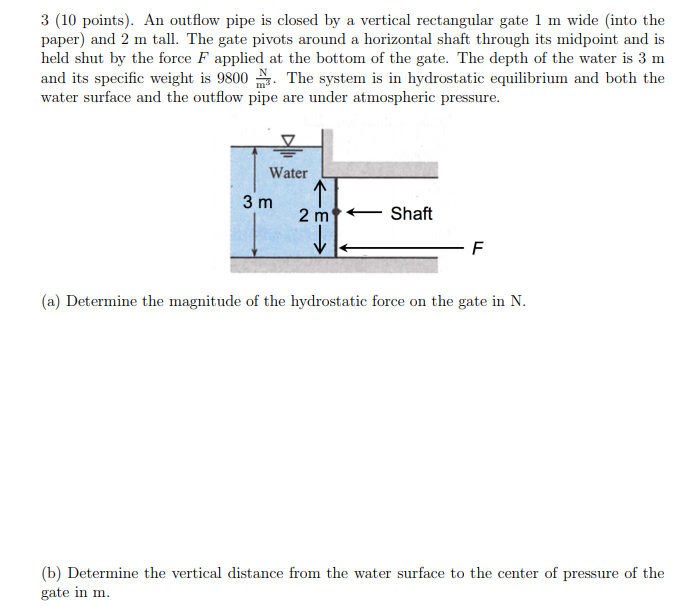 Solved 3 (10 points). An outflow pipe is closed by a | Chegg.com