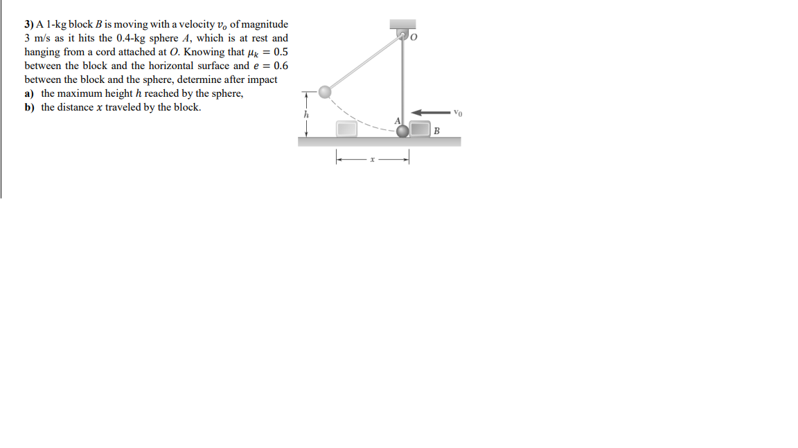 Solved 3) A 1-kg block B is moving with a velocity v, of | Chegg.com
