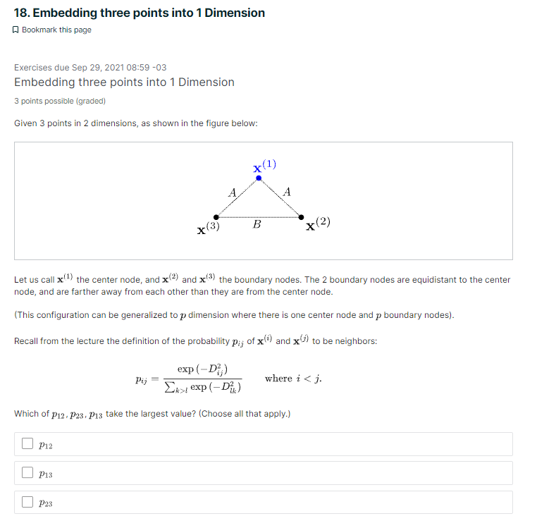 Solved 18. Embedding three points into 1 Dimension Bookmark | Chegg.com