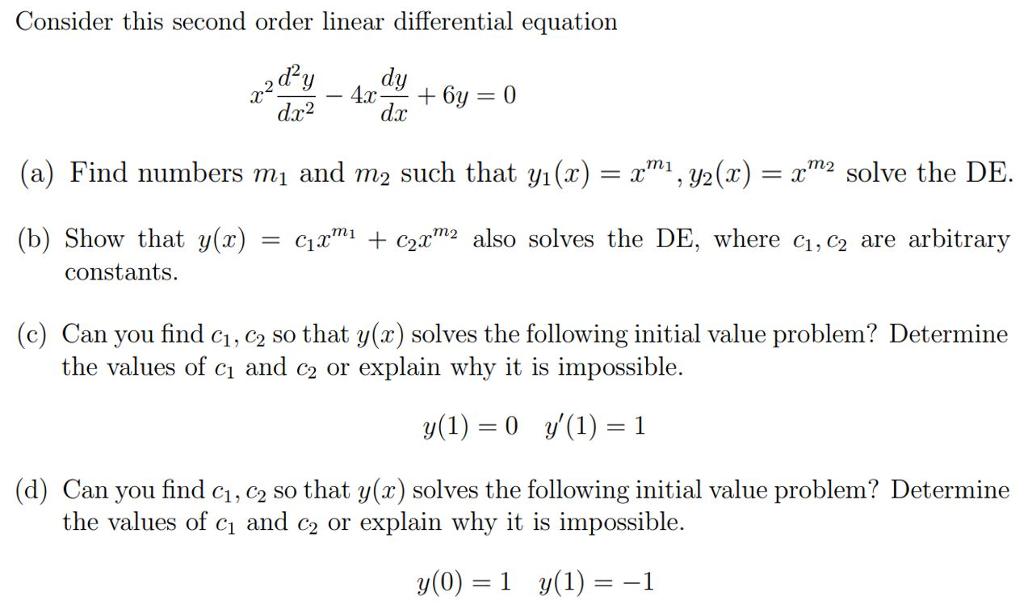 Solved Consider this second order linear differential | Chegg.com