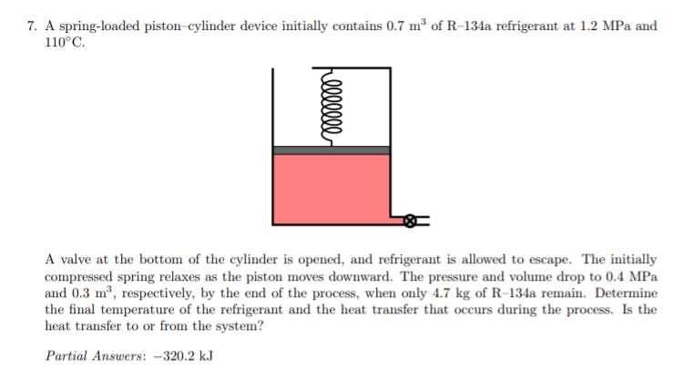 Solved 7. A spring-loaded piston cylinder device initially | Chegg.com