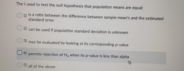 Solved The t used to test the null hypothesis that | Chegg.com