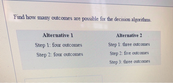 Solved Find how many outcomes are possible for the decision | Chegg.com