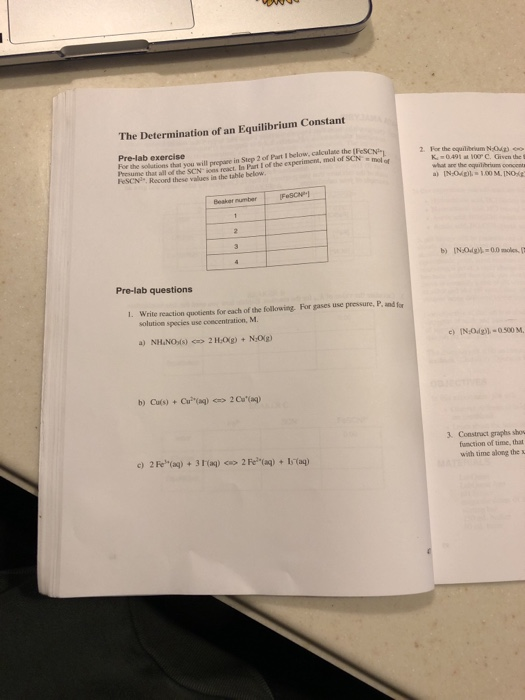 Solved The Determination of an Equilibrium Constant Pre-lab | Chegg.com