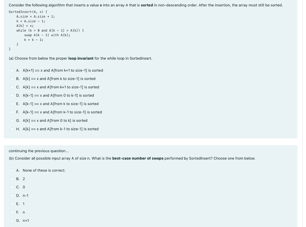 Solved Consider The Following Algorithm That Inserts A Value 2500