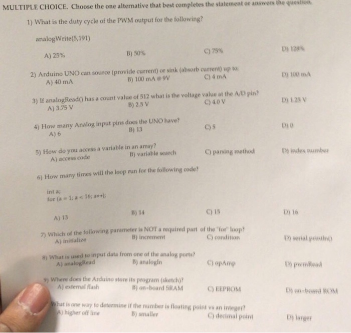 Solved Multiple Choice Choose The One Alternative That Best