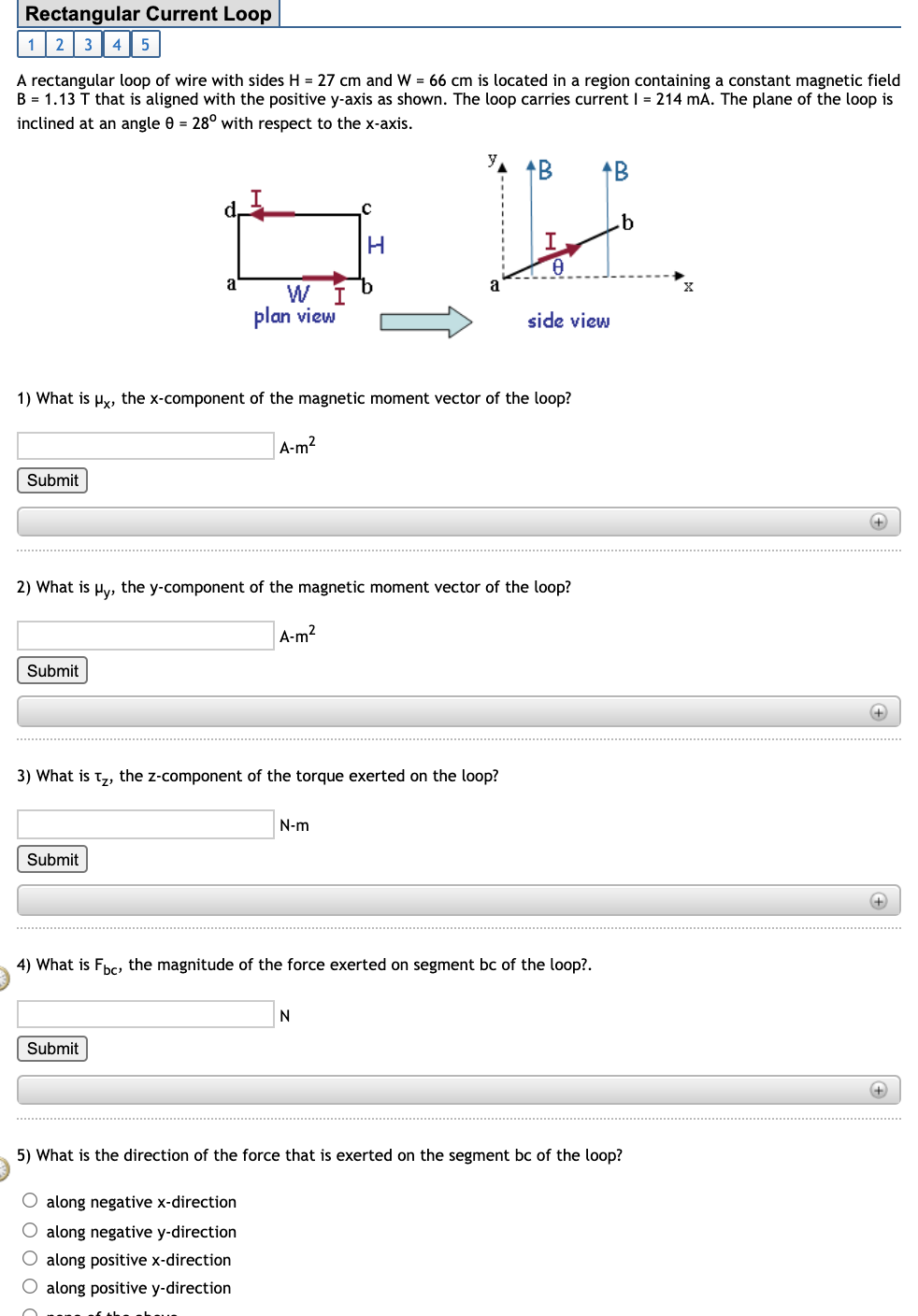 Solved Rectangular Current Loop 1 2 3 4 5 A rectangular loop | Chegg.com