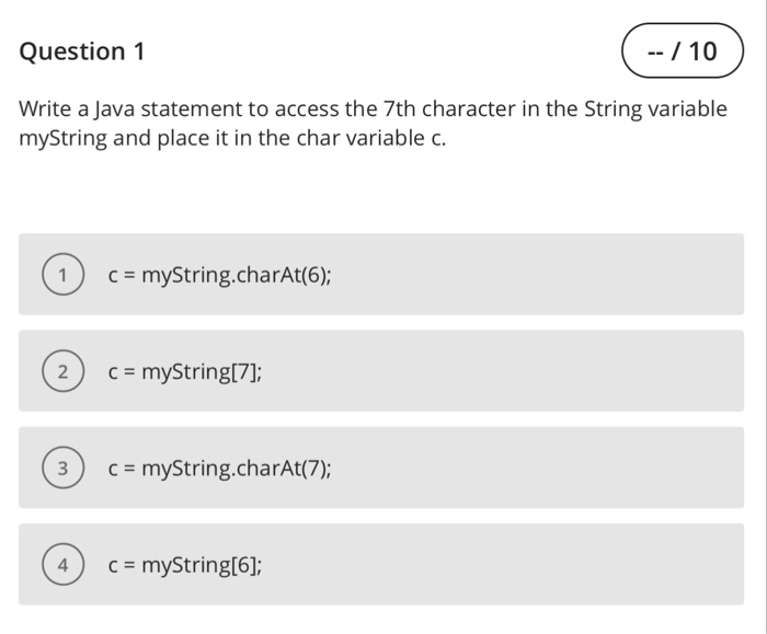 Solved Question1 Write a Java statement to access the 7th | Chegg.com
