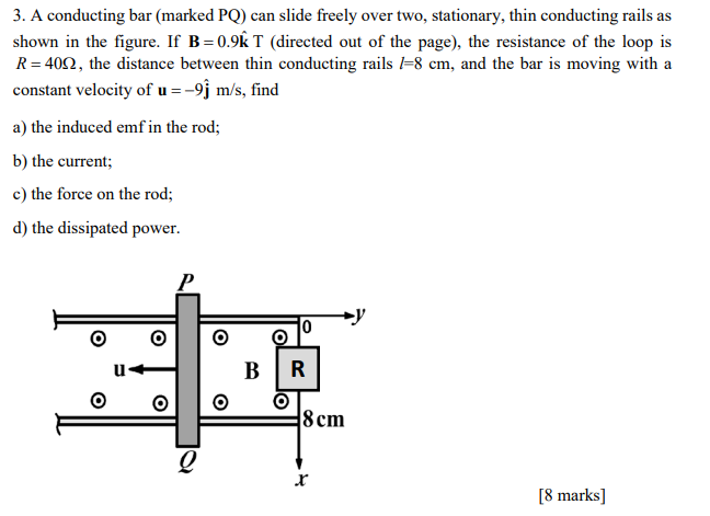 Solved 3. A conducting bar (marked PQ) can slide freely over | Chegg.com