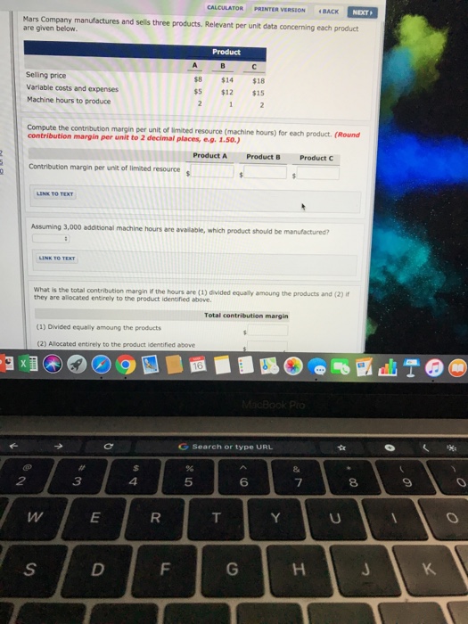 Solved CALCULATOR PRINTER VERSION BACK NEXT Mars Company | Chegg.com