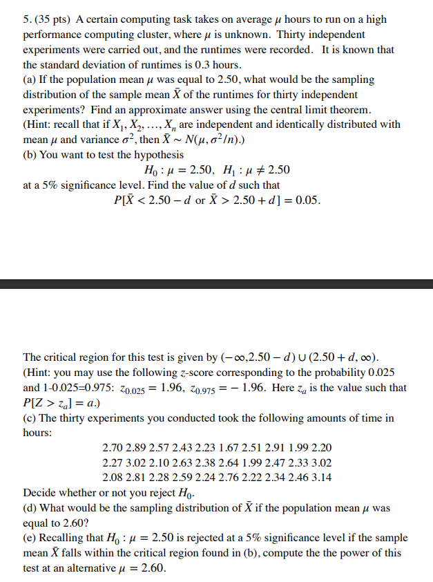 Solved 5.(35 pts) A certain computing task takes on average | Chegg.com