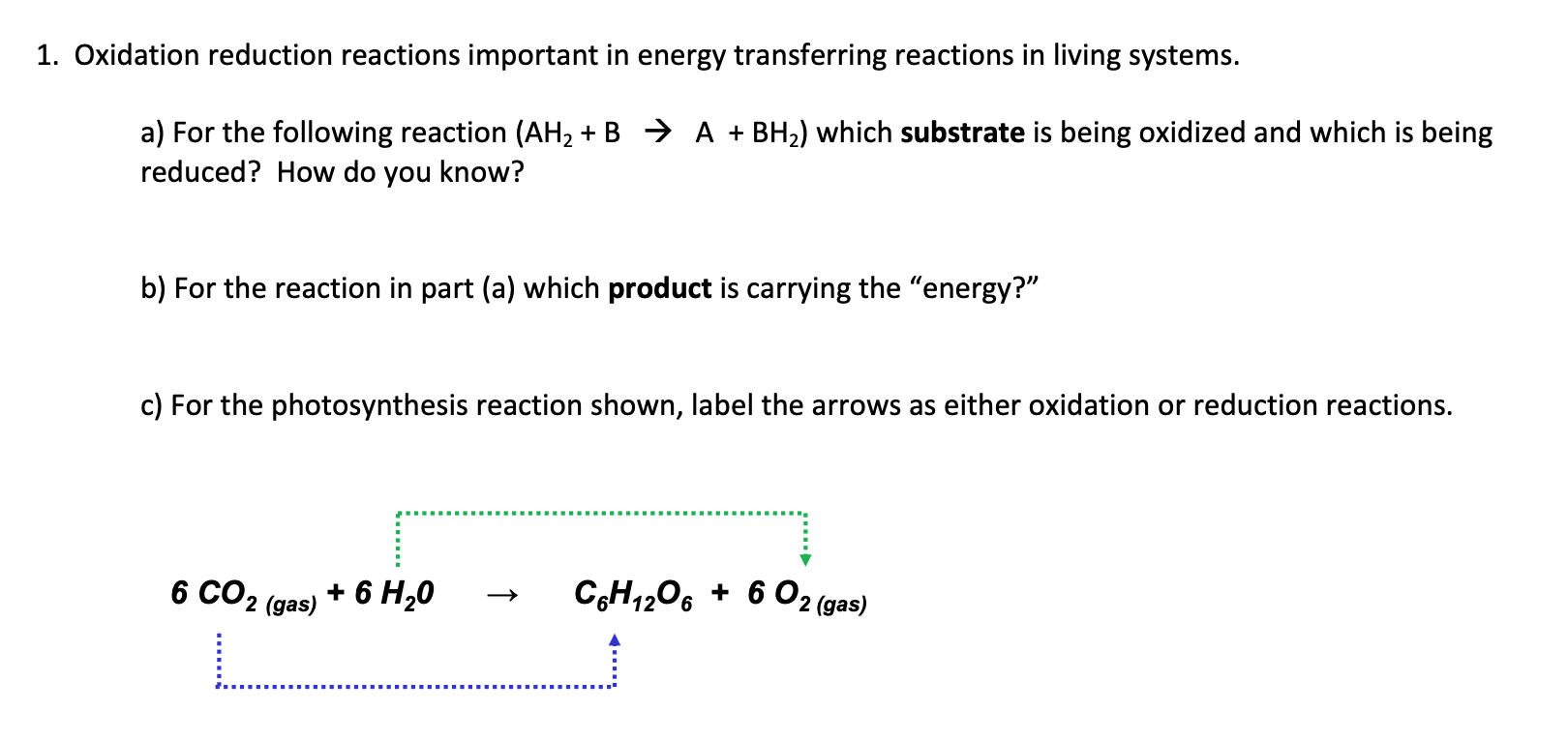 Solved 1. Oxidation reduction reactions important in energy | Chegg.com